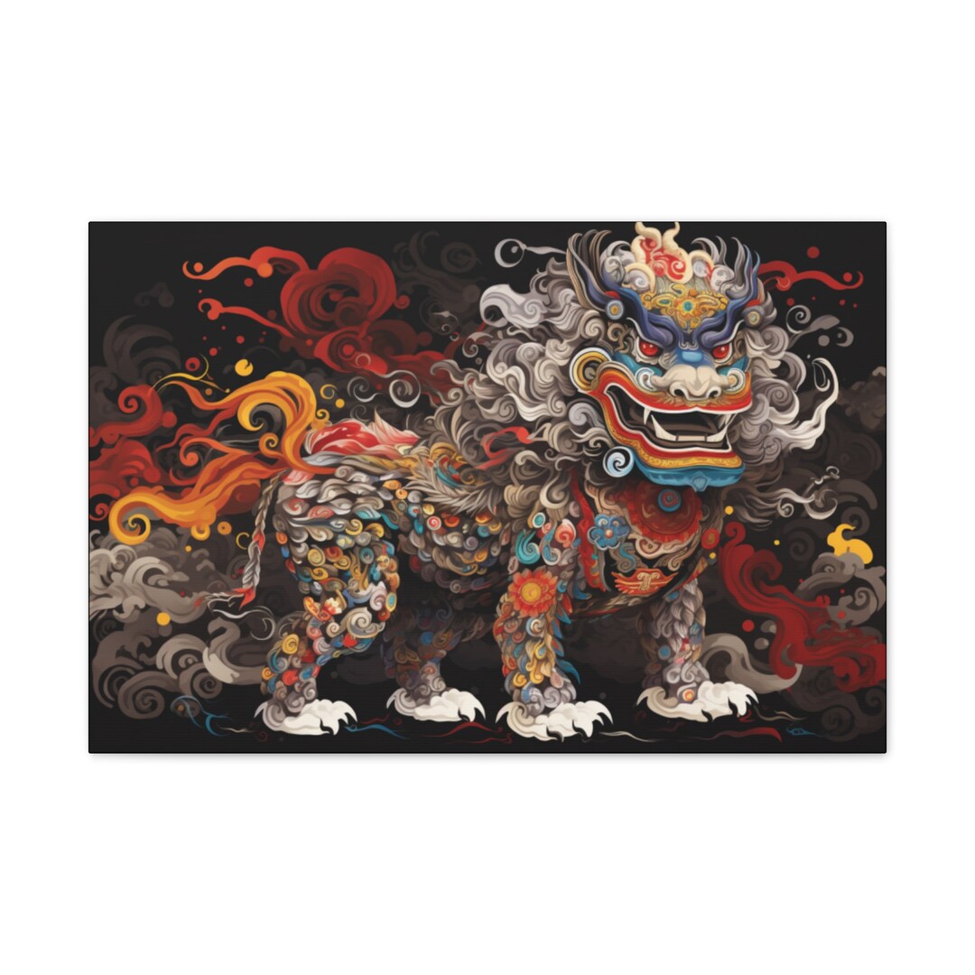 The Great Protector Chinese Fu Dog Art Canvas Colorful Feng Shui Home ...