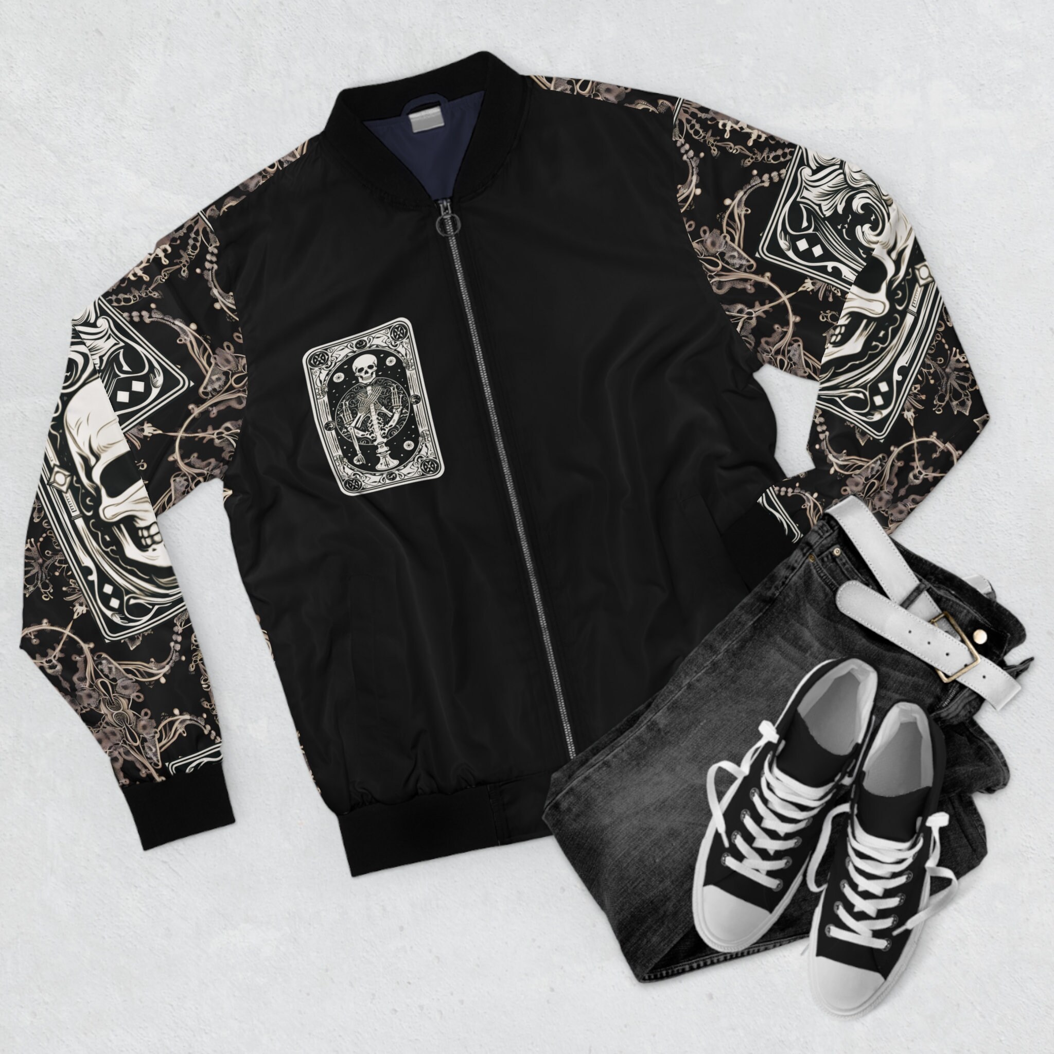 Men's Death Tarot Bomber Jacket, Gothic Biker Rider Style - Etsy