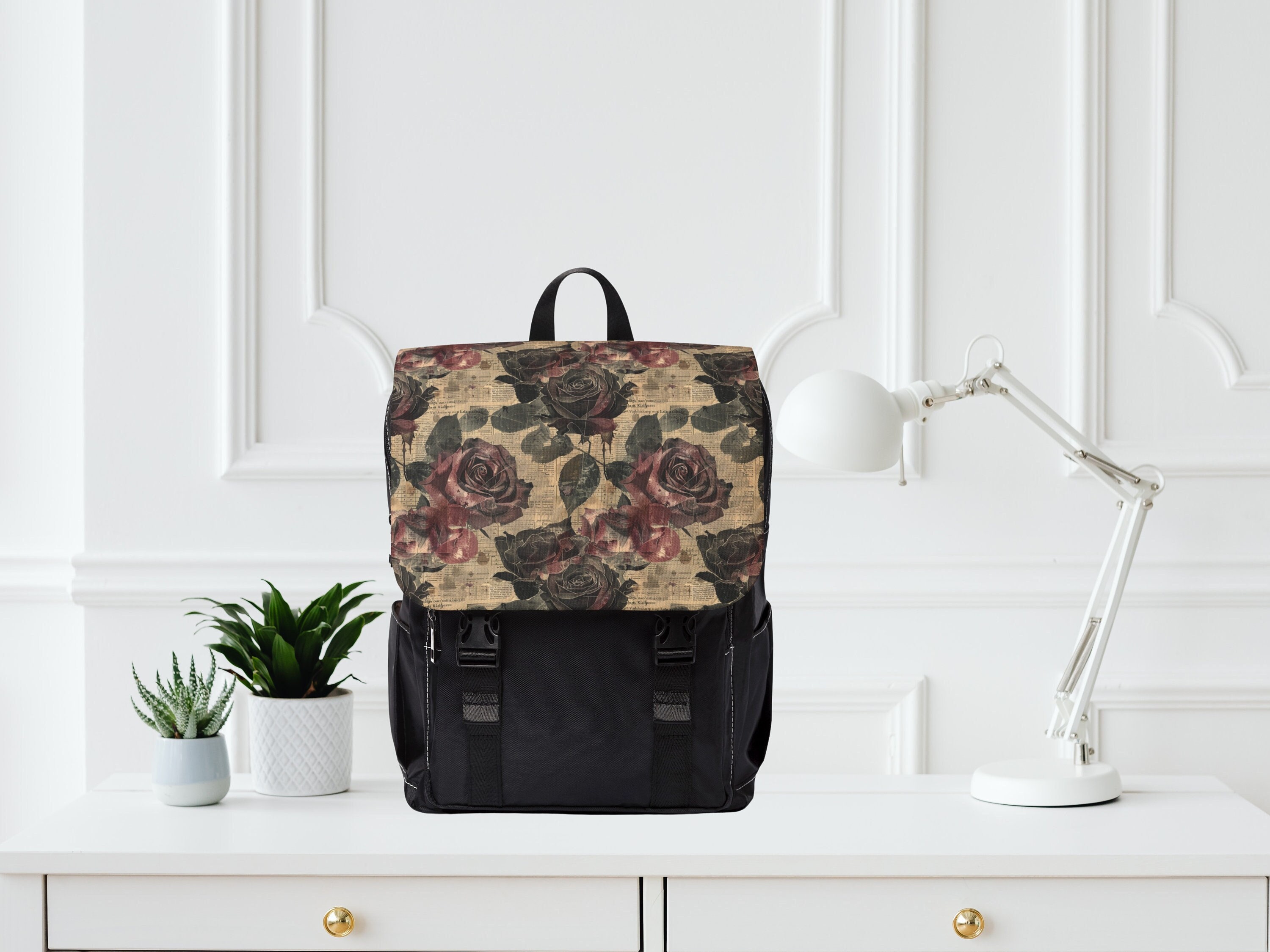 Vintage Roses on Newspaper Backpack Mother's Day Gift School Hiking ...