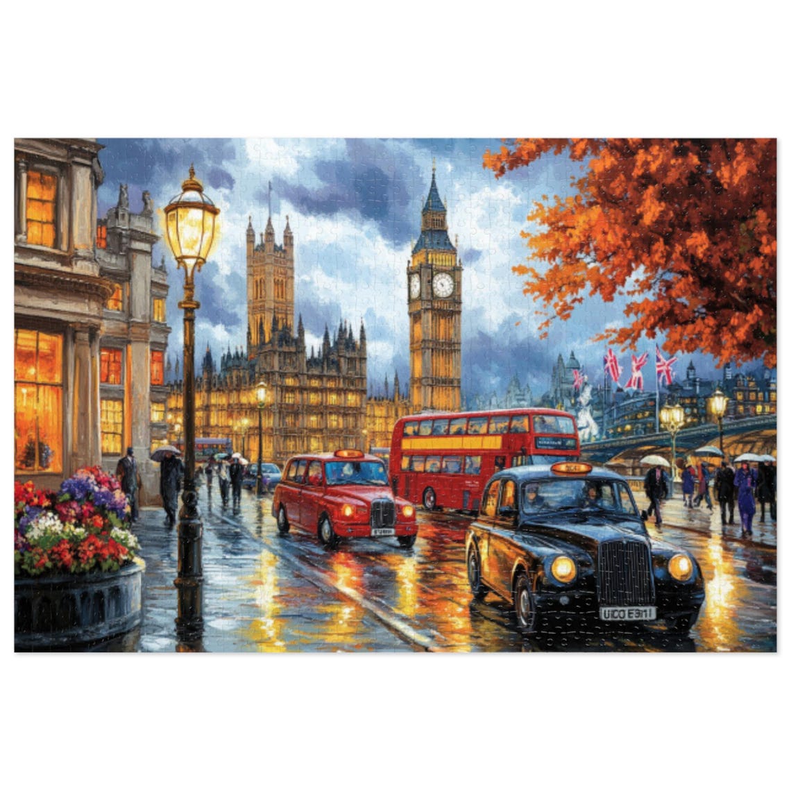 London Cityscape Jigsaw Puzzle, Big Ben Tower Bridge Scene, Union Jack ...