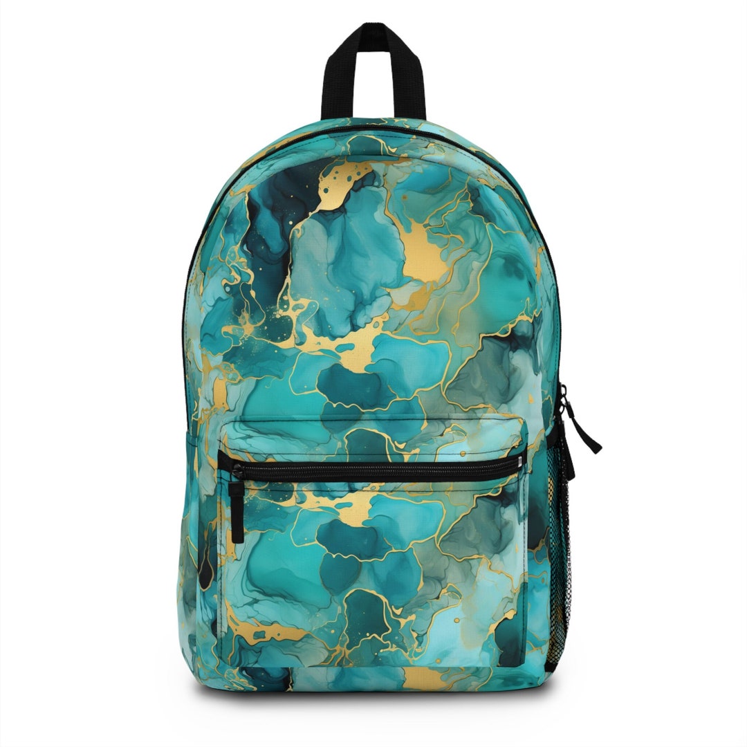 Teal and Gold Marble Modern Design Backpack School Travel Hiking Laptop ...