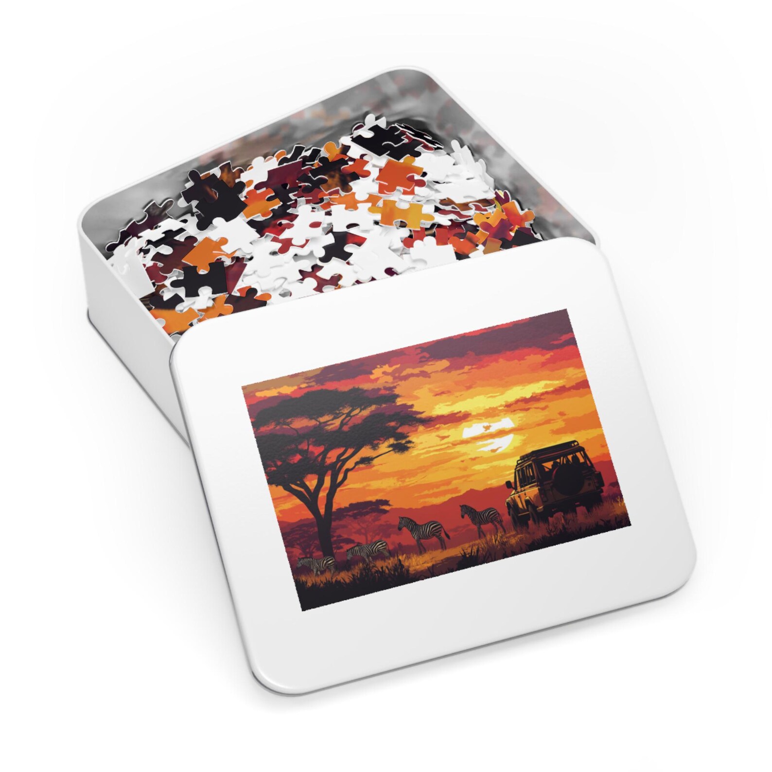 Jigsaw Puzzle, Serengeti Safari Adventure Illustration, African Sunset ...