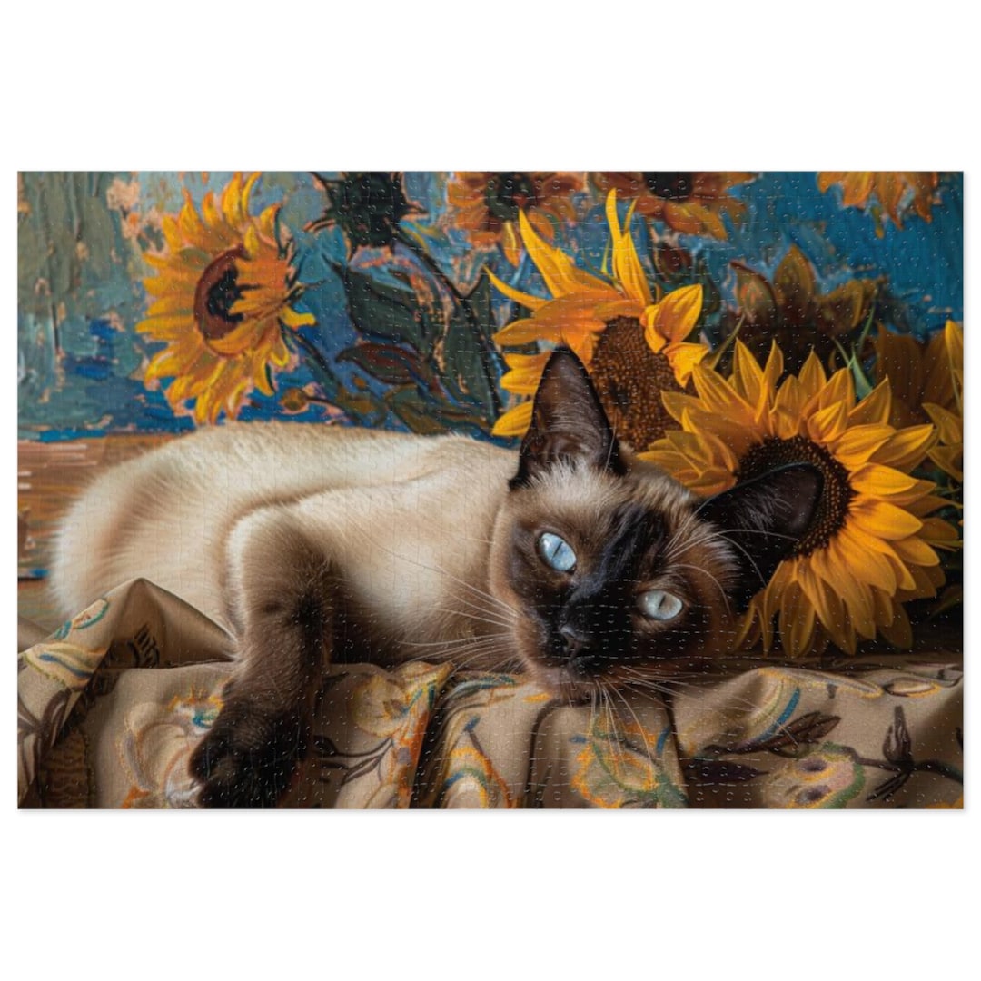 A Portrait of Siamese Cat Sunflower Conceptual Art Style Puzzle (1000 ...