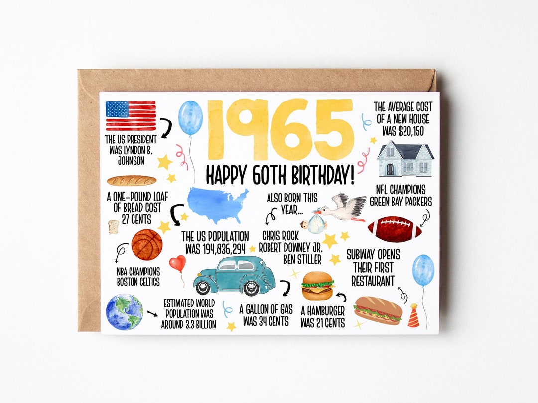 60th Birthday Card, Born in 1965 America Birthday Card, 60th Birthday ...