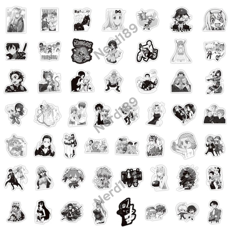 200 Pcs Black And White Anime Sticker Pack Mixed Manga Etsy