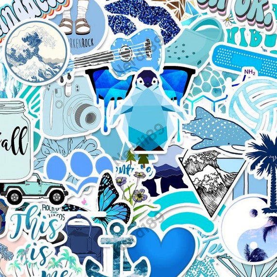 50 Pcs Cute Blue Stickers Aesthetic Vsco Waterproof Sticker | Etsy