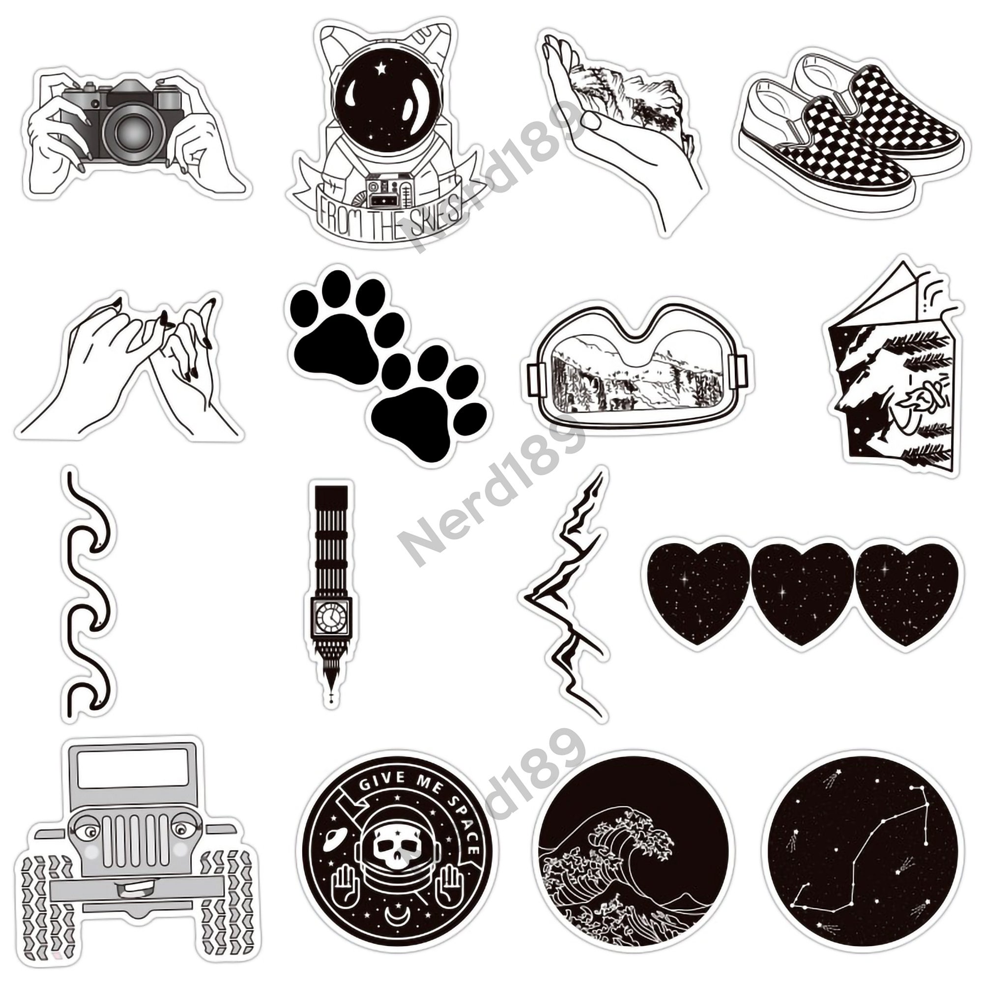 50 Pcs Cute Black And White Sticker Pack Waterproof Stickers | Etsy