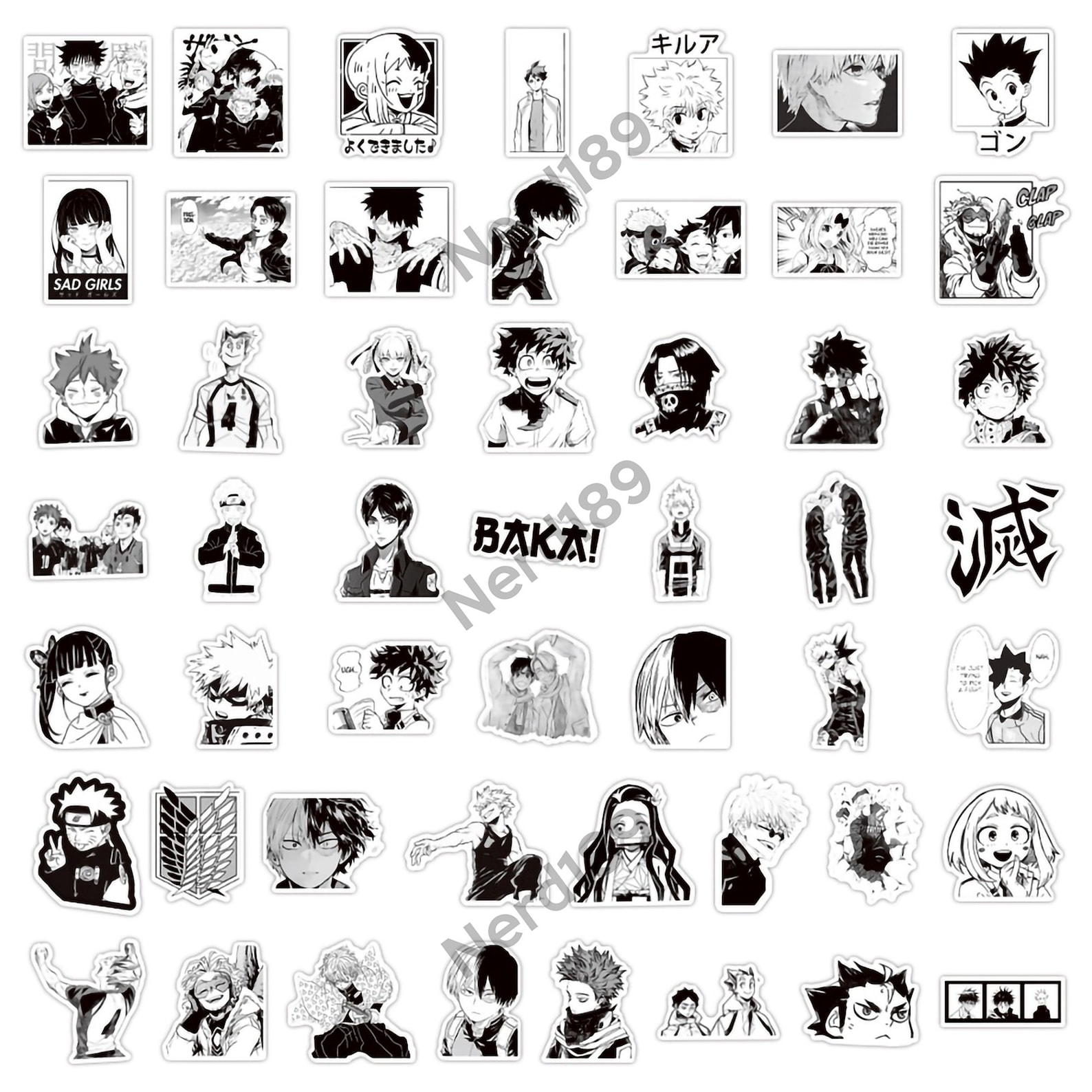 200 Pcs Black and White Anime Sticker Pack Mixed Manga | Etsy
