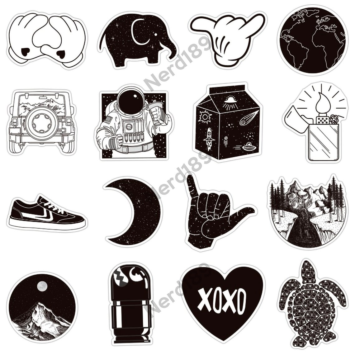 50 PCs Lindo negro y blanco pegatinas a prueba de etiqueta a | Etsy