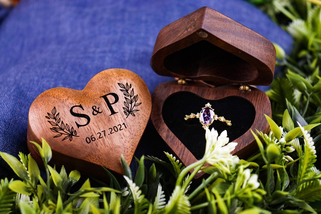 Heart Shape Wood Ring Box,custom Wedding Ring Box,proposal Ring Box ...