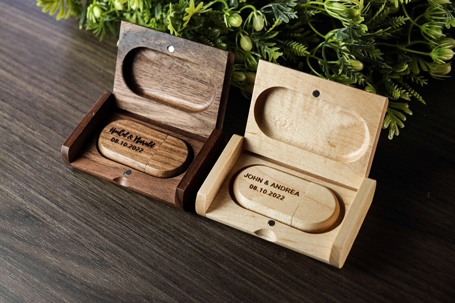 Oval Wood USB Flash Drive & Wooden USB Box Set - Custom Engraved USB ...