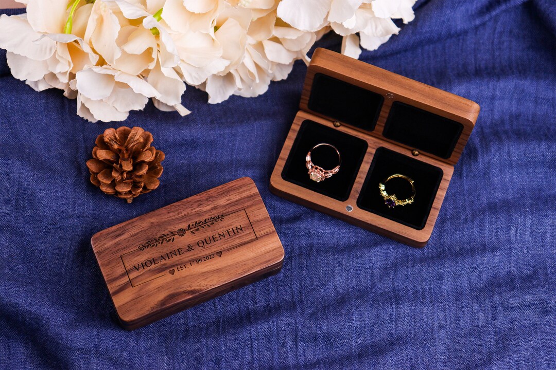 Personalized Wedding Ring Box, Engraved Walnut Engagement Proposal Ring ...