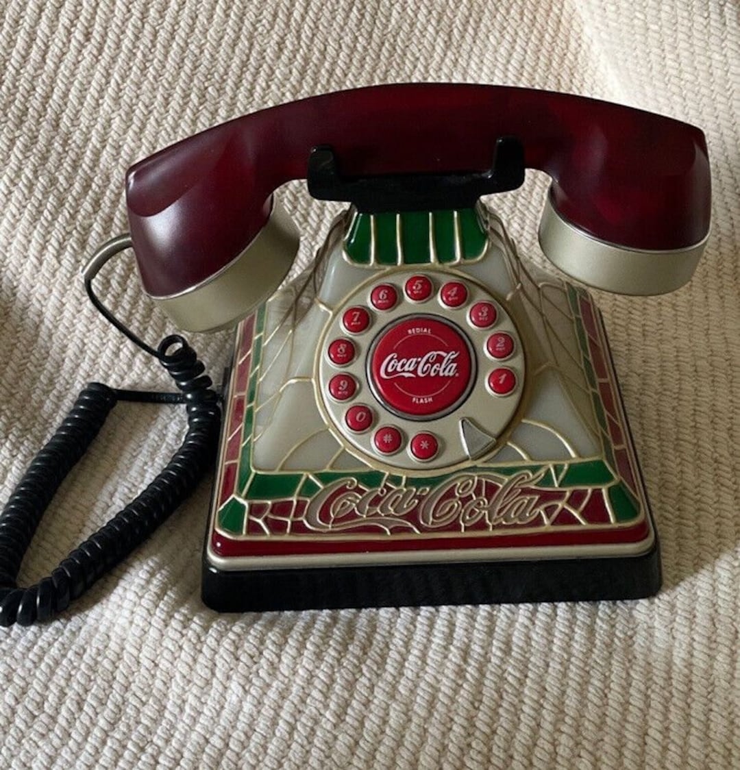Coca-cola Telephone Tiffany Style Light up Stained Glass 2001 Vintage ...