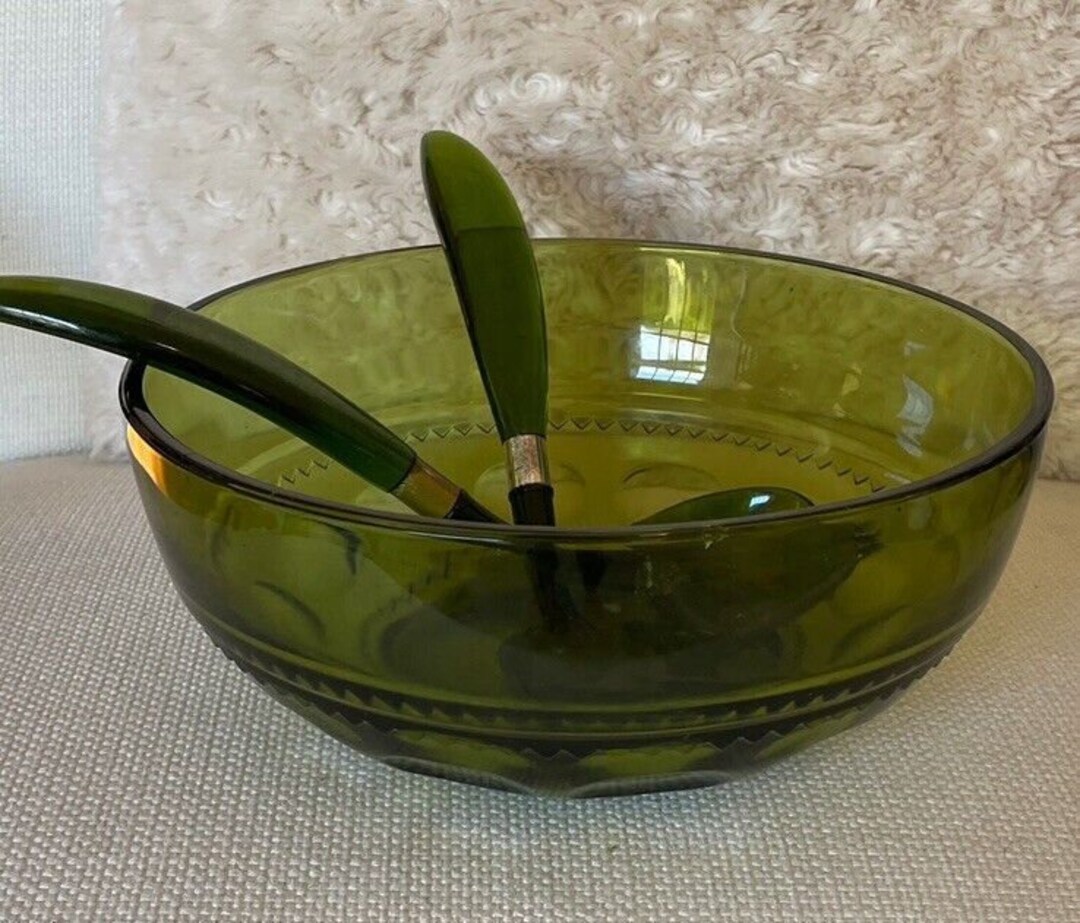 Antique EAPG Deep Green Bullseye Heavy Glass Bowl 9 1/4" and Serving ...