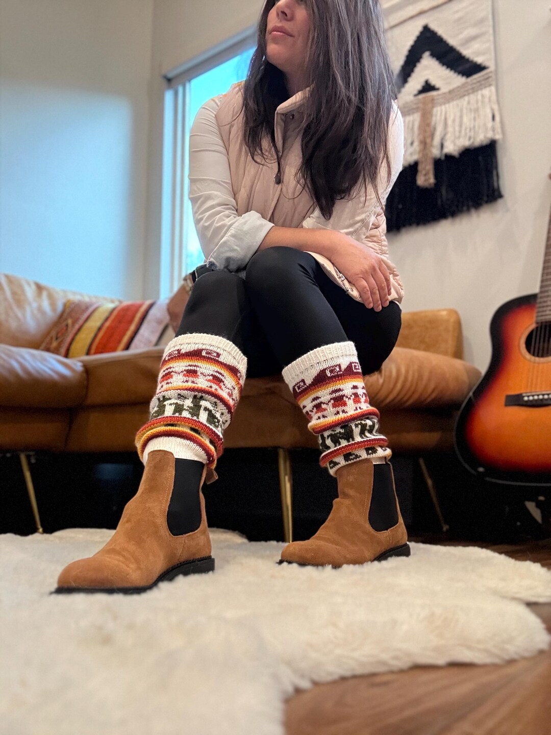 Alpaca Blend Leg Warmers, Andean Llama Design, Made in Peru - Etsy