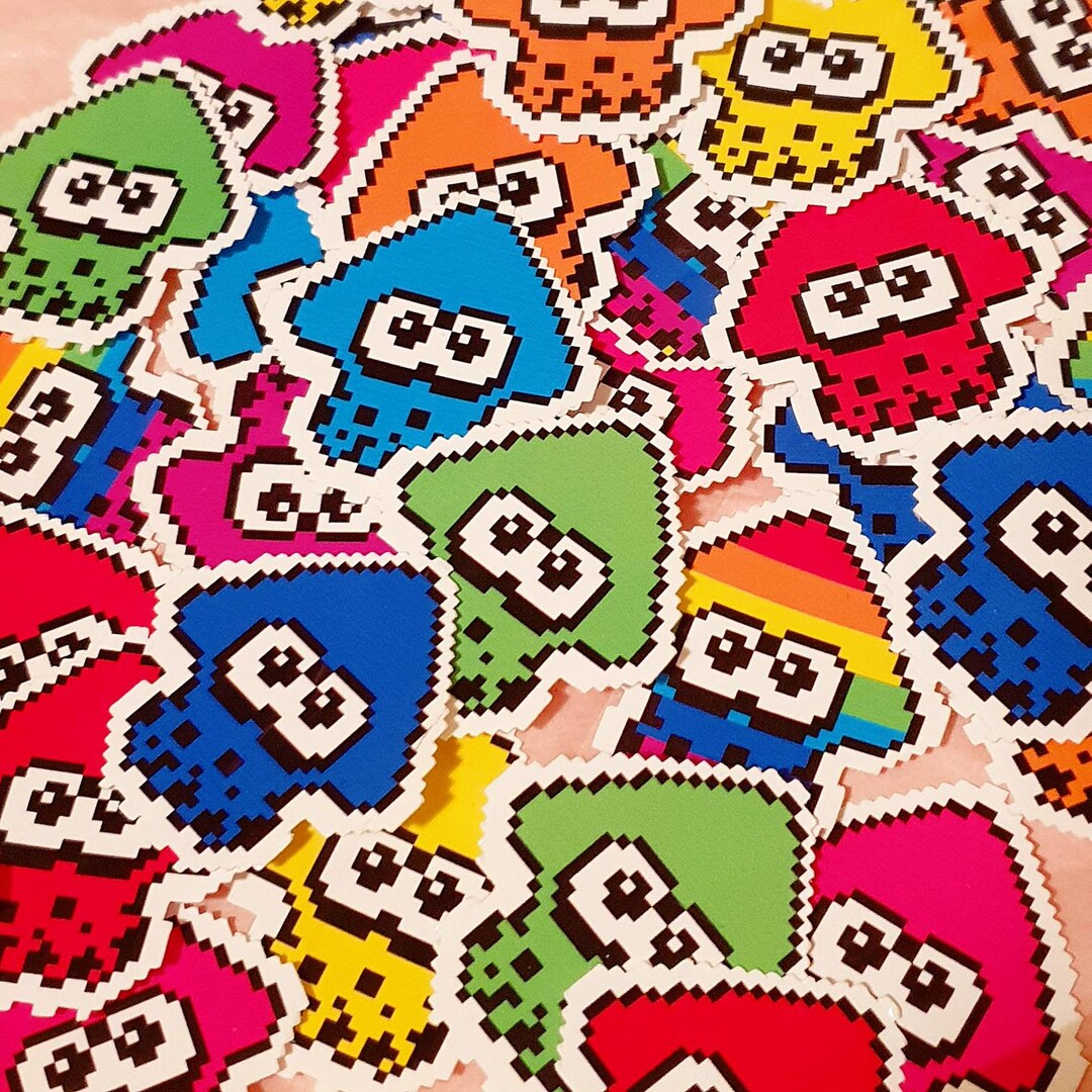 Splatoon Inspired Pixel Squid Stickers - Etsy