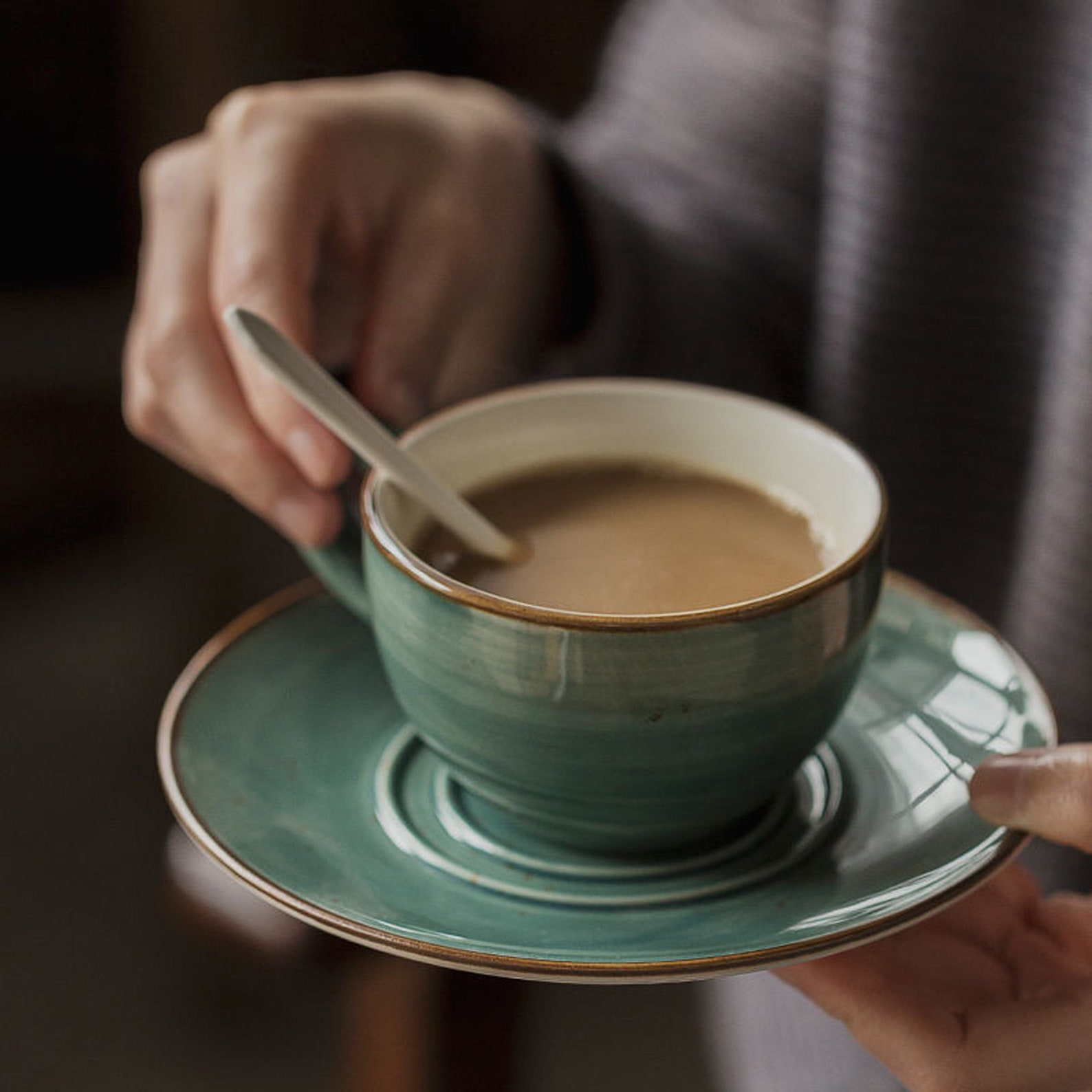 Ceramic Handmade Tea Cup and Saucer Cappuccino Cup Latte Cup Demitasse ...