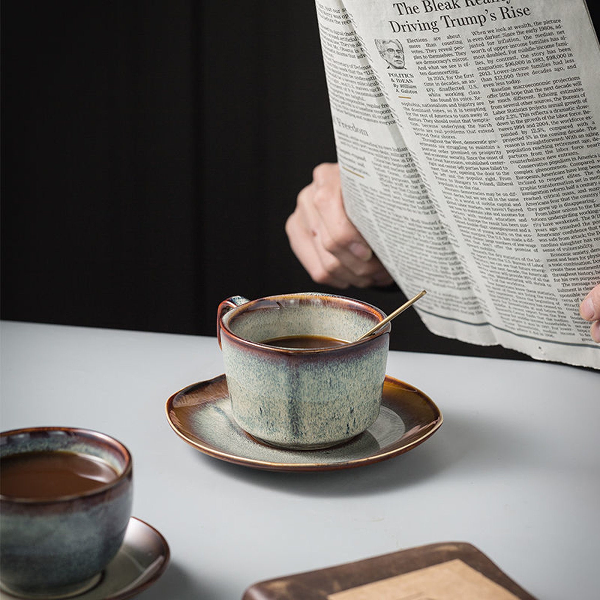 Ceramic Tea Cup and Saucer Cappuccino Cups With Spoon Demitasse Tea Set ...