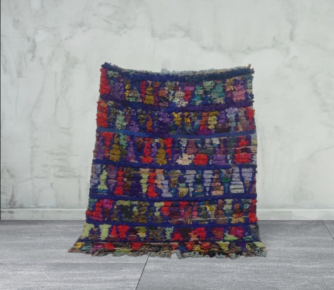 Boucherouite Rug 3x5 Ft Morocco Vintage Rug Wool Berber Rug Morrocan ...