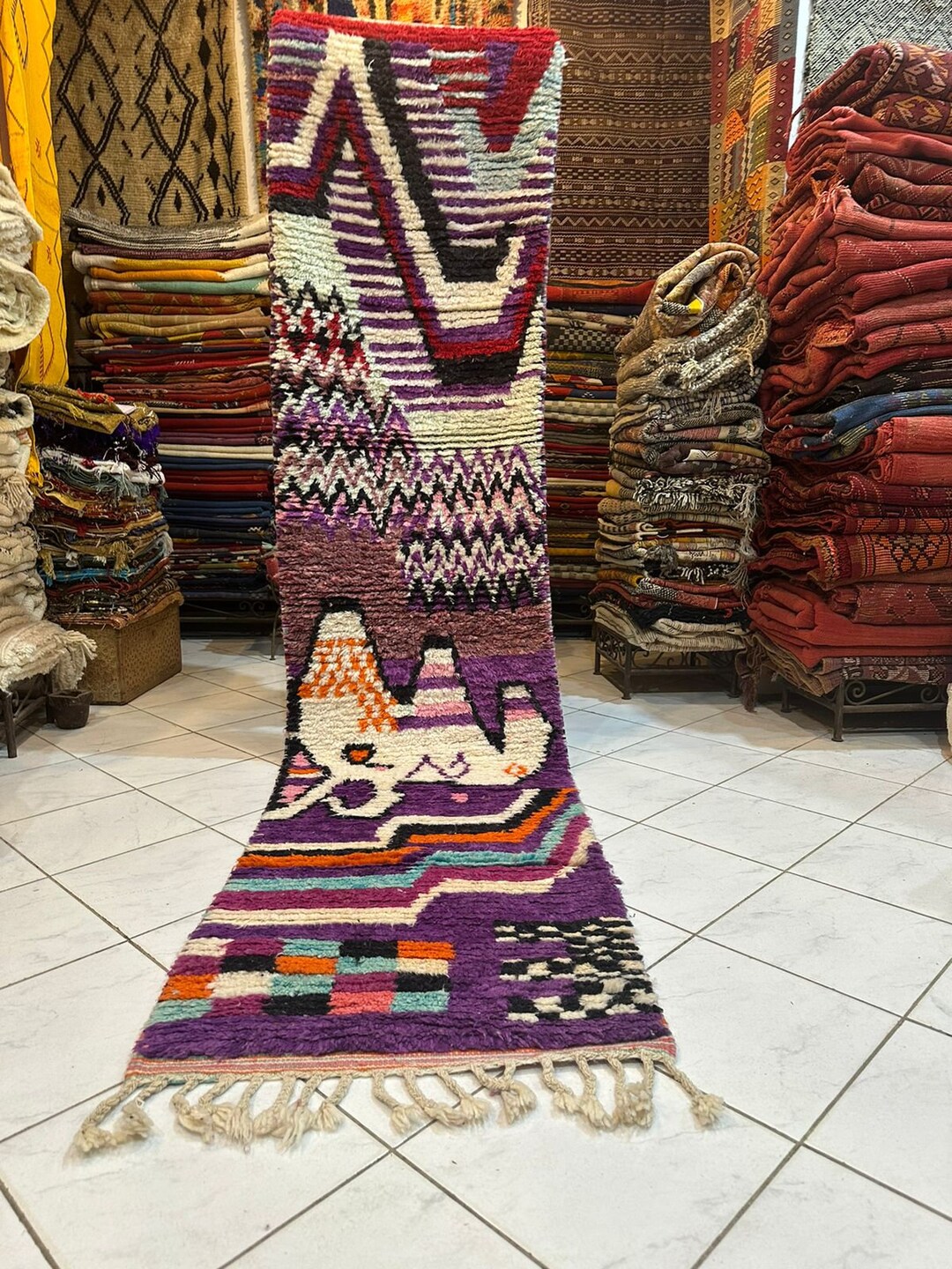 Tapis MAROCAIN MULTICOLORE RUNNER, boho Hallway Runner marocain, tapis ...
