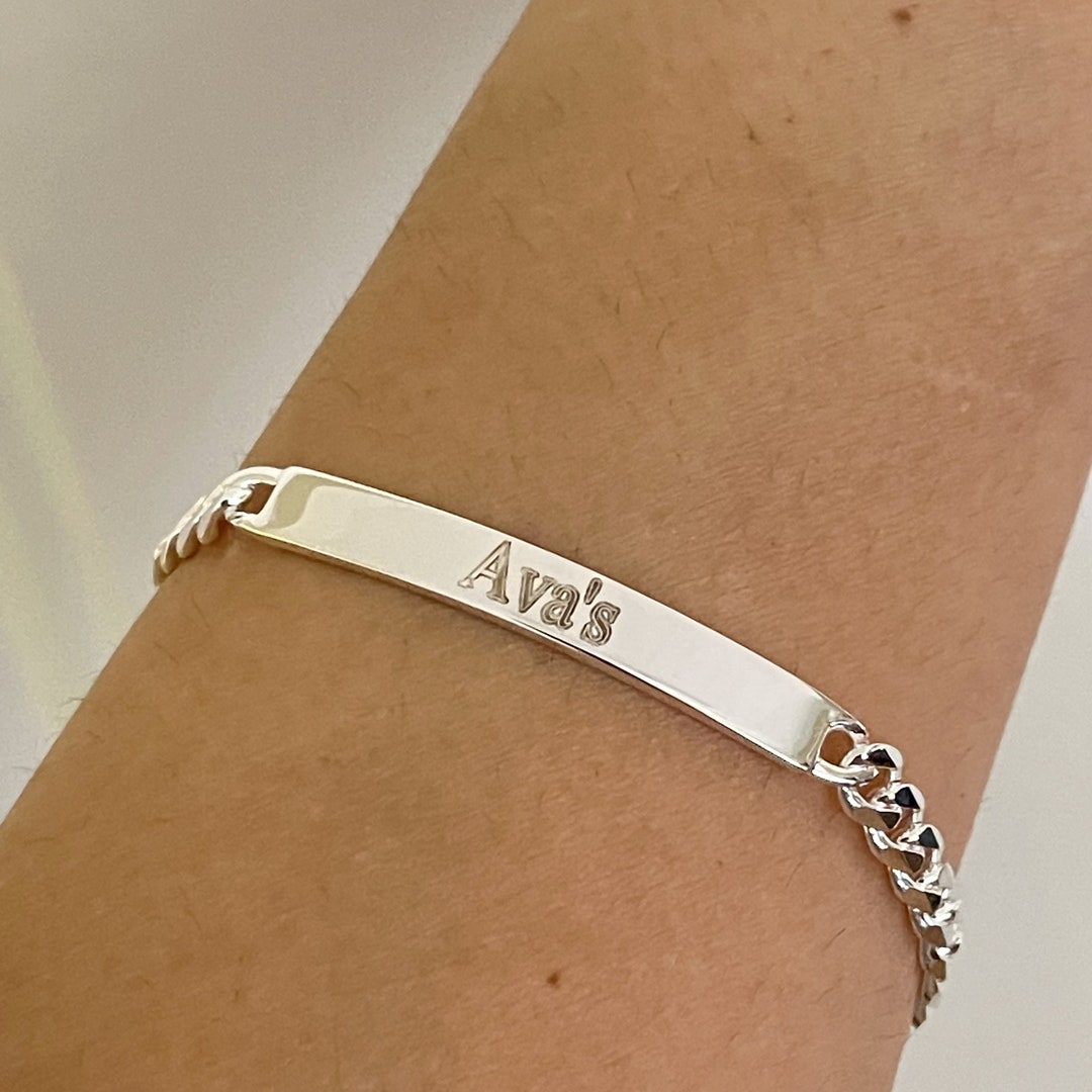Sterling Silver Id Bracelet for Women and Men, Engravable ID Bracelet ...