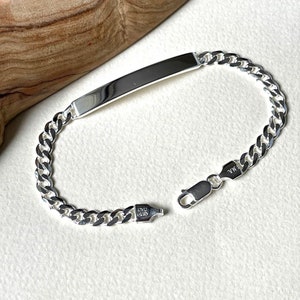 Sterling Silver Id Bracelet for Women and Men, Engravable ID Bracelet ...