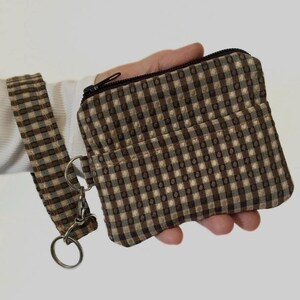 Gingham Brown Wrist Wallet, Coin Purse Keychain With ID Holder and ...