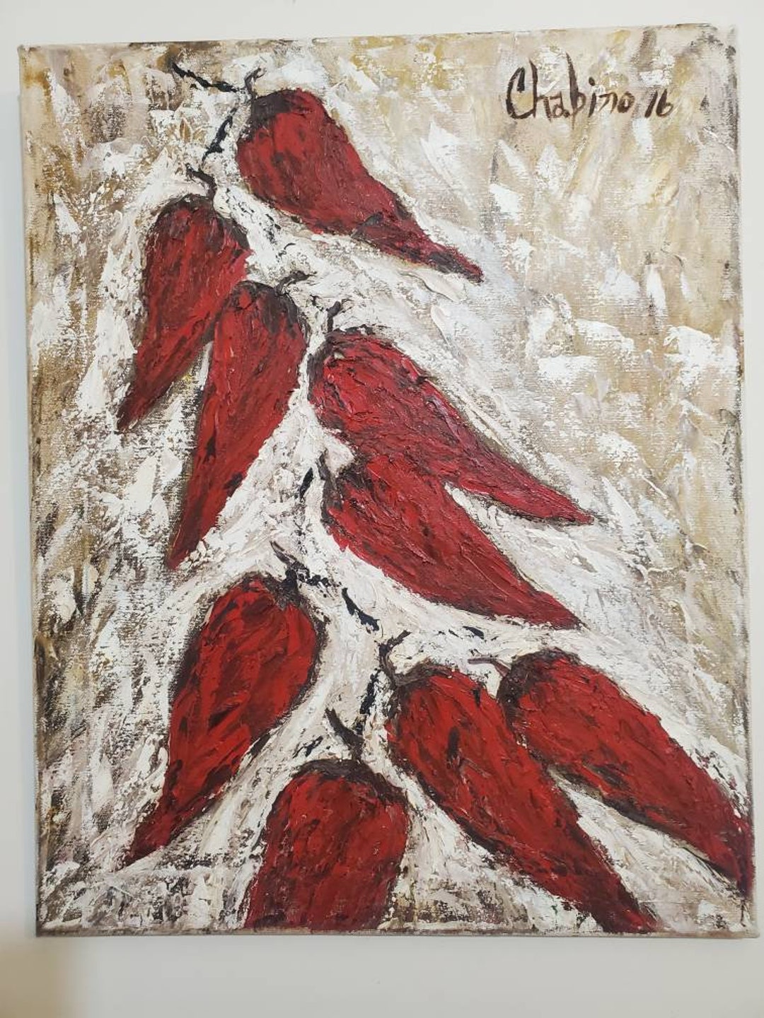 Chili Peppers Original Oil Painting on Stretched Canvas 2016 Painted by ...