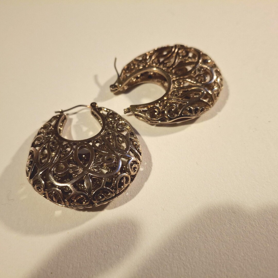 Rolled Gold Earrings, Filigree Work, Art Deco, Gypsy, Creole, Antique ...