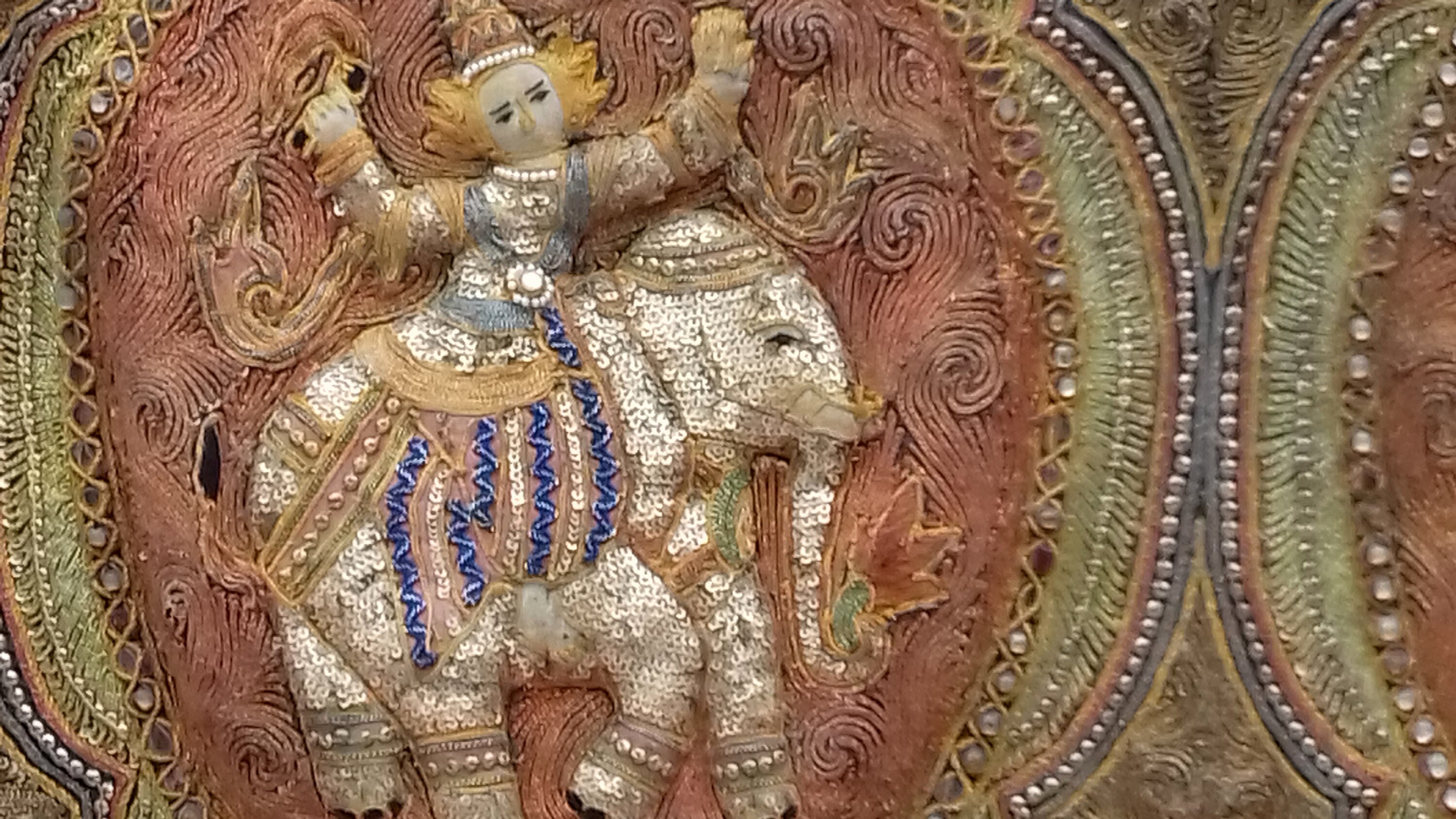 Antique Kalaga Tapestry, Elephant Tapestry, Rare Antique Burmese ...
