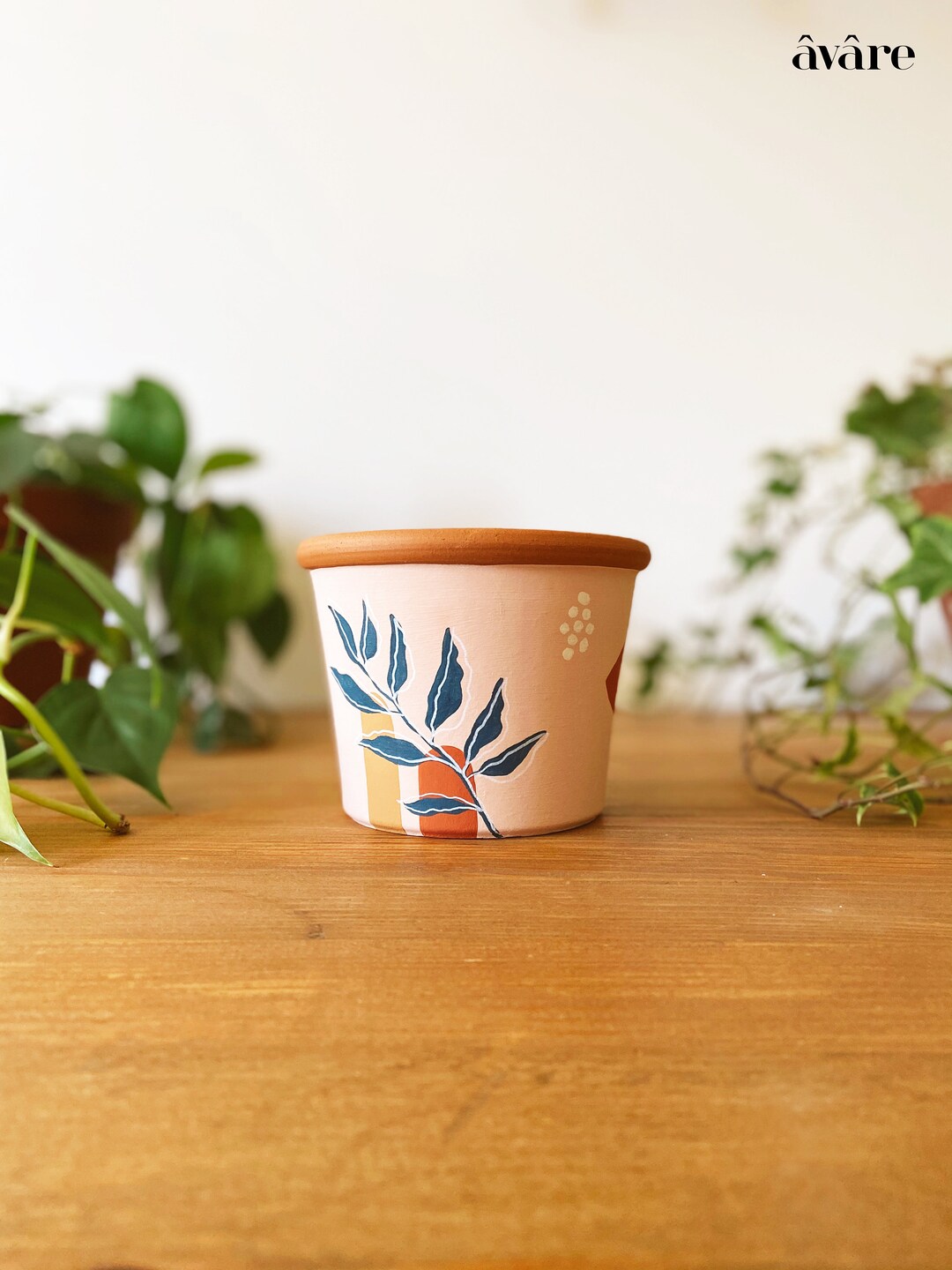 NEW Hand Painted Planter Abstract Botanical Terracotta Pot Clay Pot ...