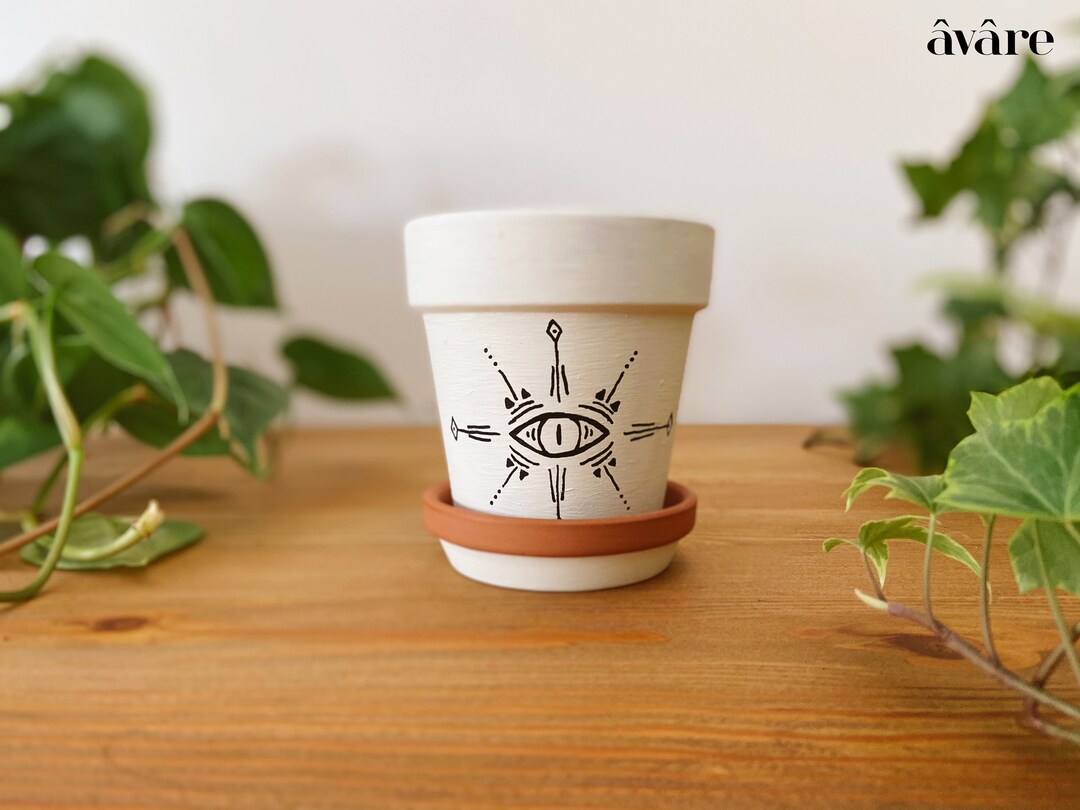 Hand Painted Planter | the Evil Eye | Terracotta Pot | Clay Pot | Boho ...