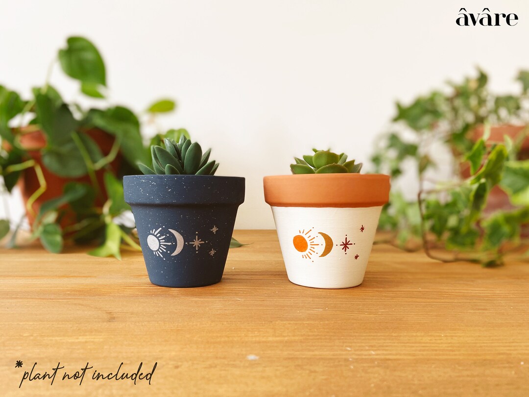 Hand Painted Planter | Sun, Moon & Star | Terracotta Pot | Clay Pot ...