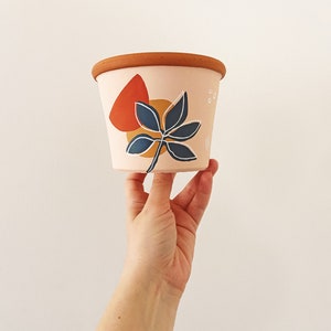 NEW Hand Painted Planter Abstract Botanical Terracotta Pot Clay Pot ...