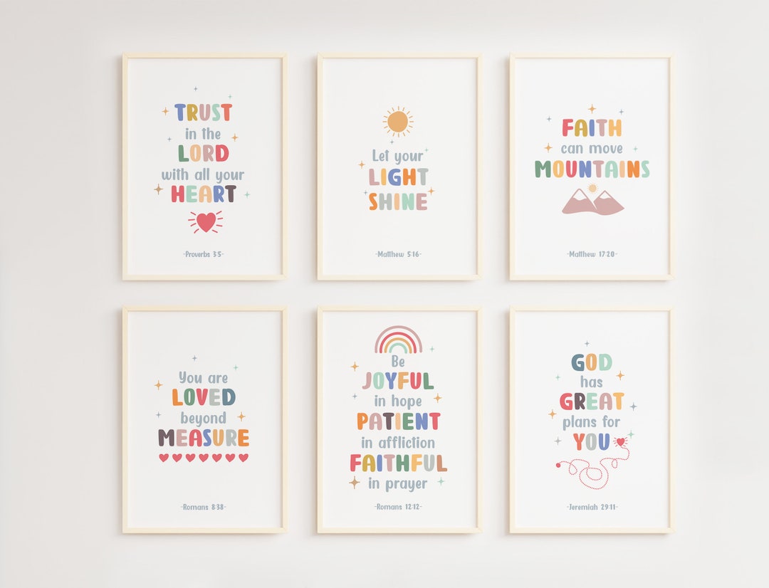 Set of 6 Kids Bible Verse, Classroom Pack Christian, Church, Sunday ...