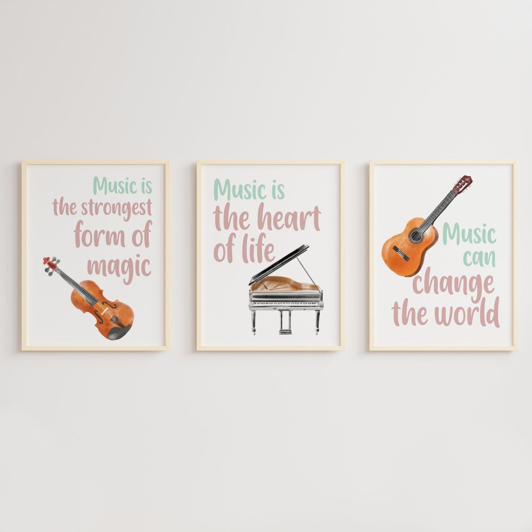 Set of 3 Music Quotes Poster, Music Instruments Print, Music Quote Wall ...