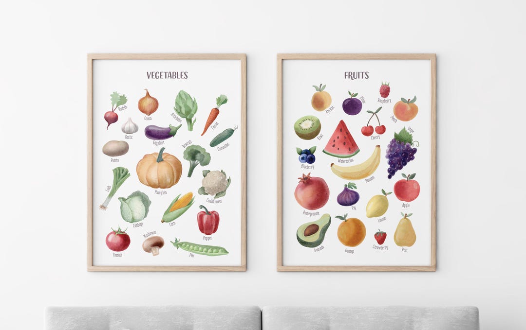 Vegetables and Fruits Watercolor Poster Classroom Decor, Montessori ...