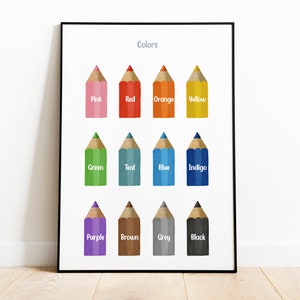 12 Colors Learning Poster Educational Color Chart for Kids, Montessori ...