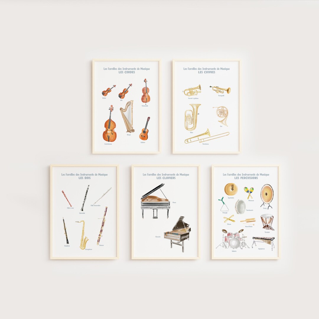 Music Instruments French Poster Set: Watercolor Educational Decor ...