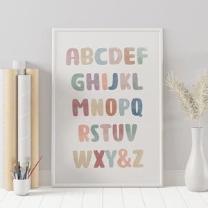 Alphabet Poster, Neutral ABC Print, Printable Educational Wall Art ...