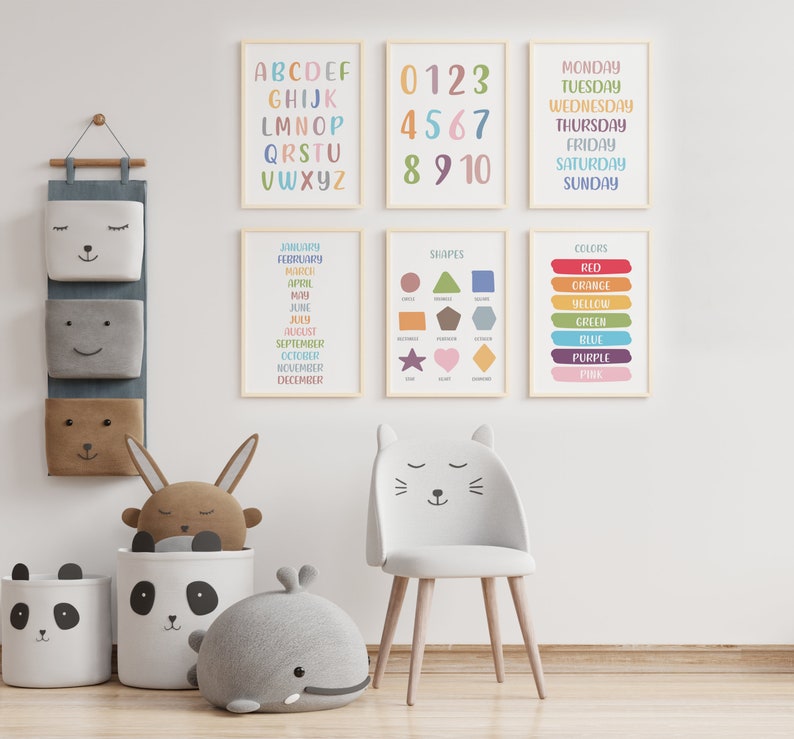 Preschool Educational Posters: Alphabet, Numbers, Shapes (digital ...