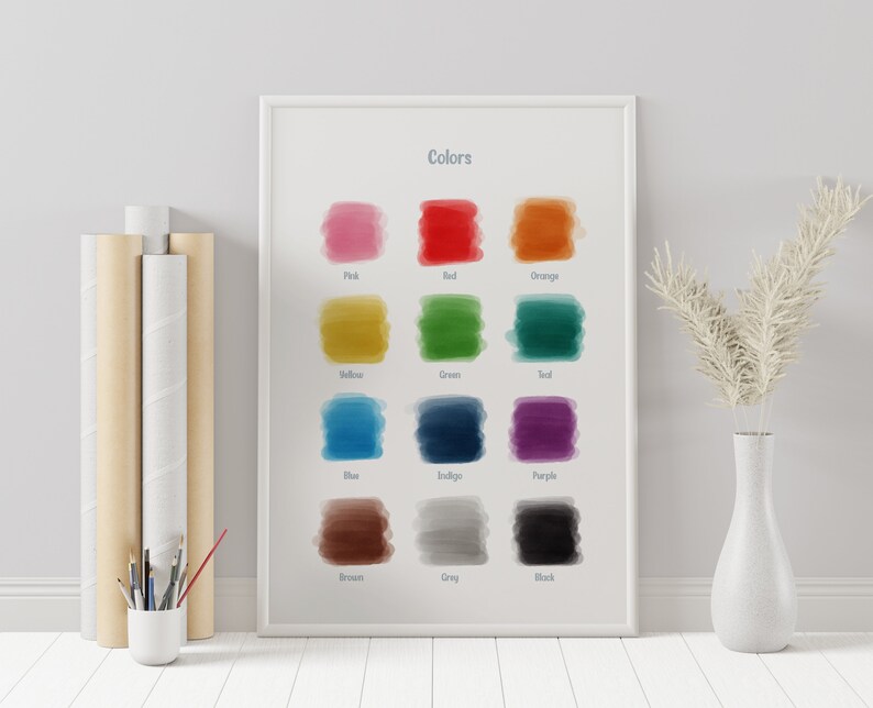 Vibrant Colors Educational Poster Montessori Color Chart, Interactive ...