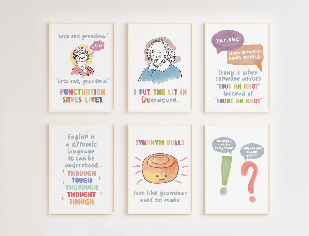 Funny English Classroom Posters, English Grammar and Punctuation Prints ...