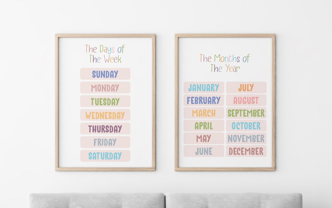 Months of the Year, Days of the Week, Educational Poster, Montessori ...