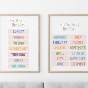 Months of the Year, Days of the Week, Educational Poster, Montessori ...