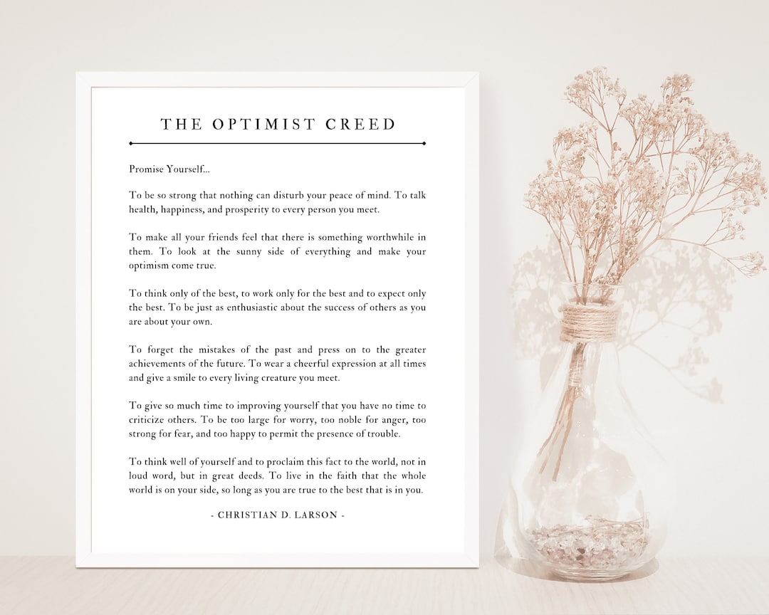 The Optimist Creed - Christian D. Larson - Unframed Typography Print ...
