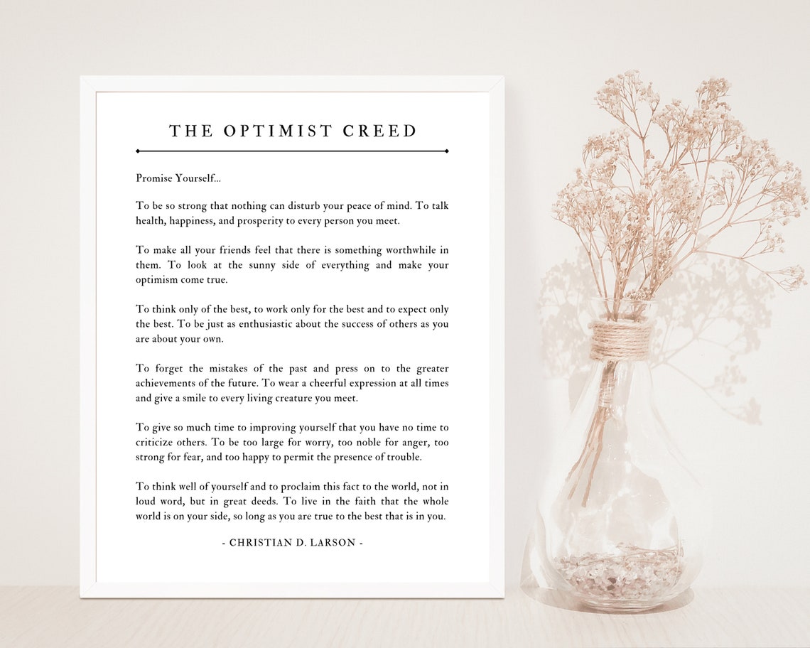 The Optimist Creed - Christian D. Larson - Unframed Typography Print ...
