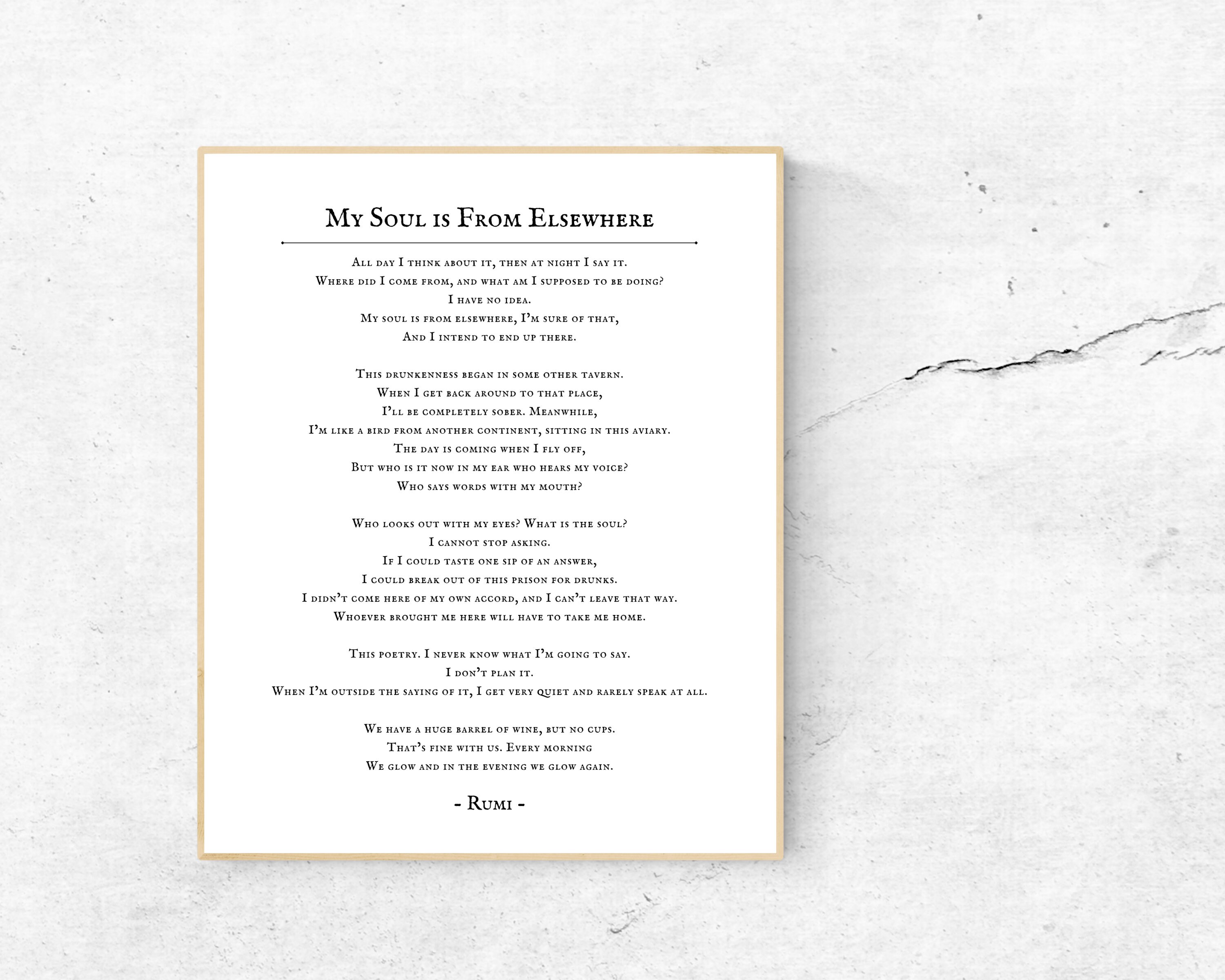 Rumi My Soul is From Elsewhere Full Poem Typography Print - Etsy