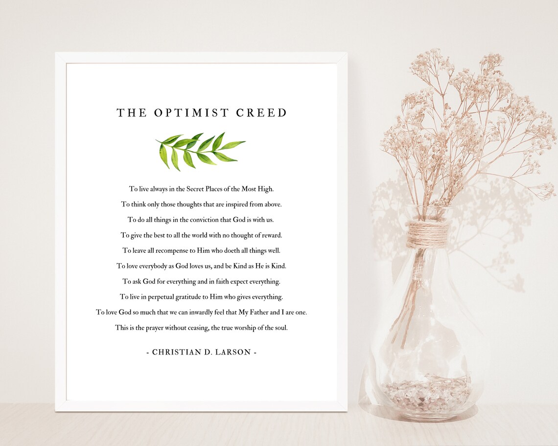 Christian D. Larson the Optimist Creed to Live Always in - Etsy