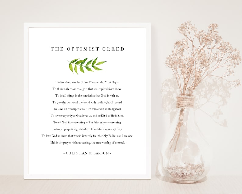 Christian D. Larson the Optimist Creed to Live Always in - Etsy